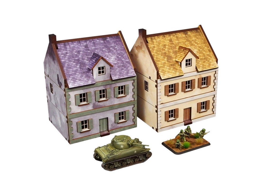 WW2 Normandy Townhouse 3 (2 Pieces) PREPAINTED [15mm/1:100] [flames of ...