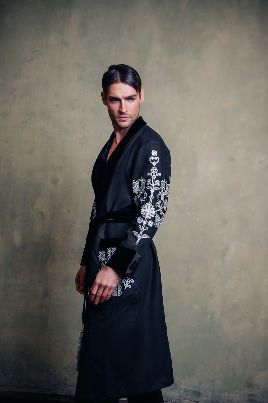 Mens Kimono Robe Aesthetic Clothes Couple Gifts Black Kimono Mens ...