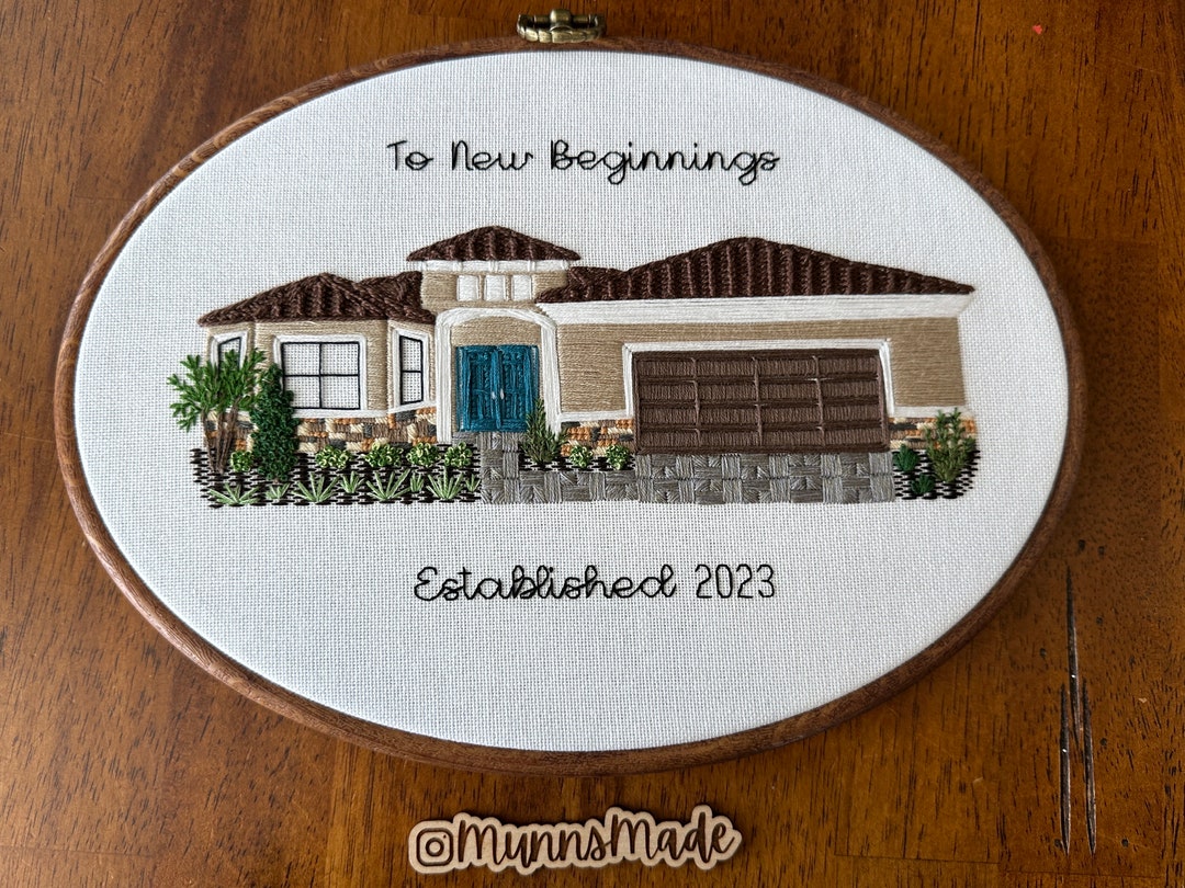 Hand Stitched House Portrait, Custom House Embroidery, Home Portrait ...