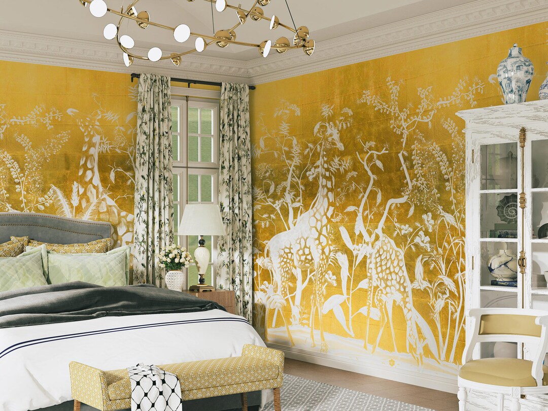 NAUZHA Gold Metallic Chinoiserie Rococo Wallpaper Mural, Vintage Foil ...