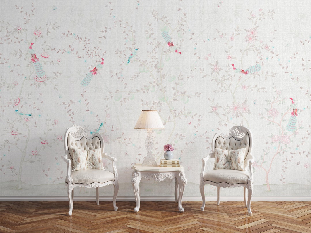 NAUZHA White Chinoiserie Wallpaper Mural, Vintage Wall Panels, Asian ...