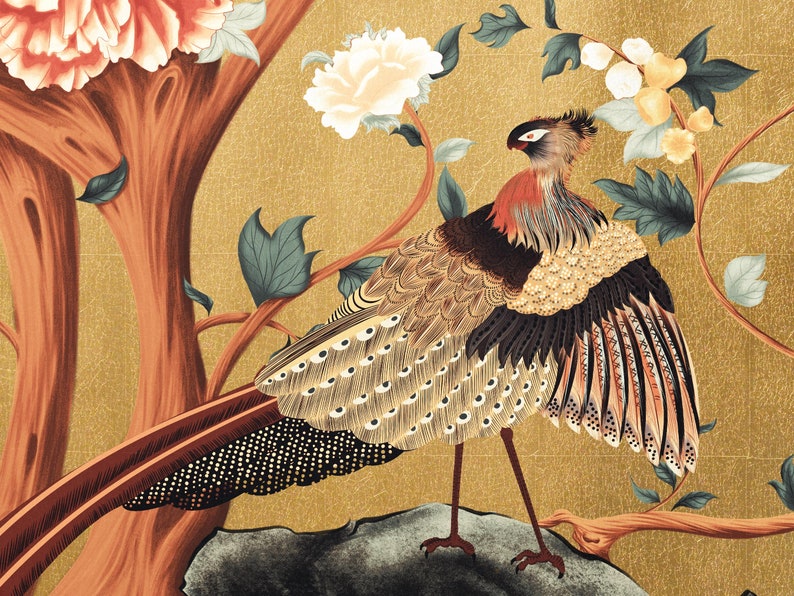 NAUZHA Gold Metallic Chinoiserie Rococo Wallpaper Mural - Etsy