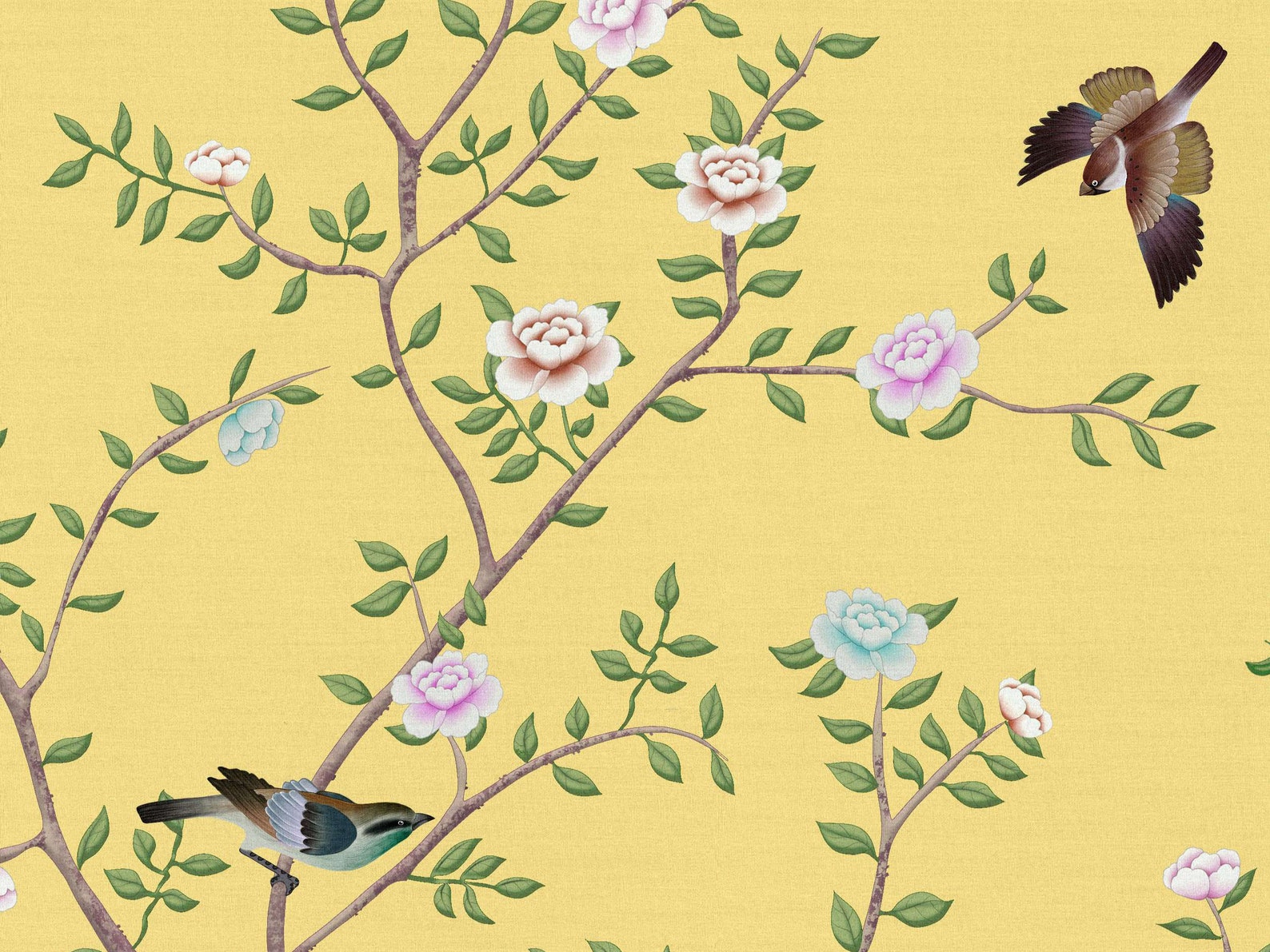 Yellow Chinoiserie Wallpaper – Removable Floral Chinoiserie for ...