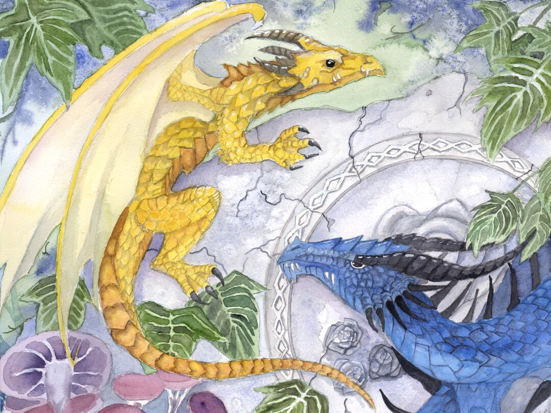 Dragons Fantasy Myth Mythical Creatures Stone Yellow - Etsy