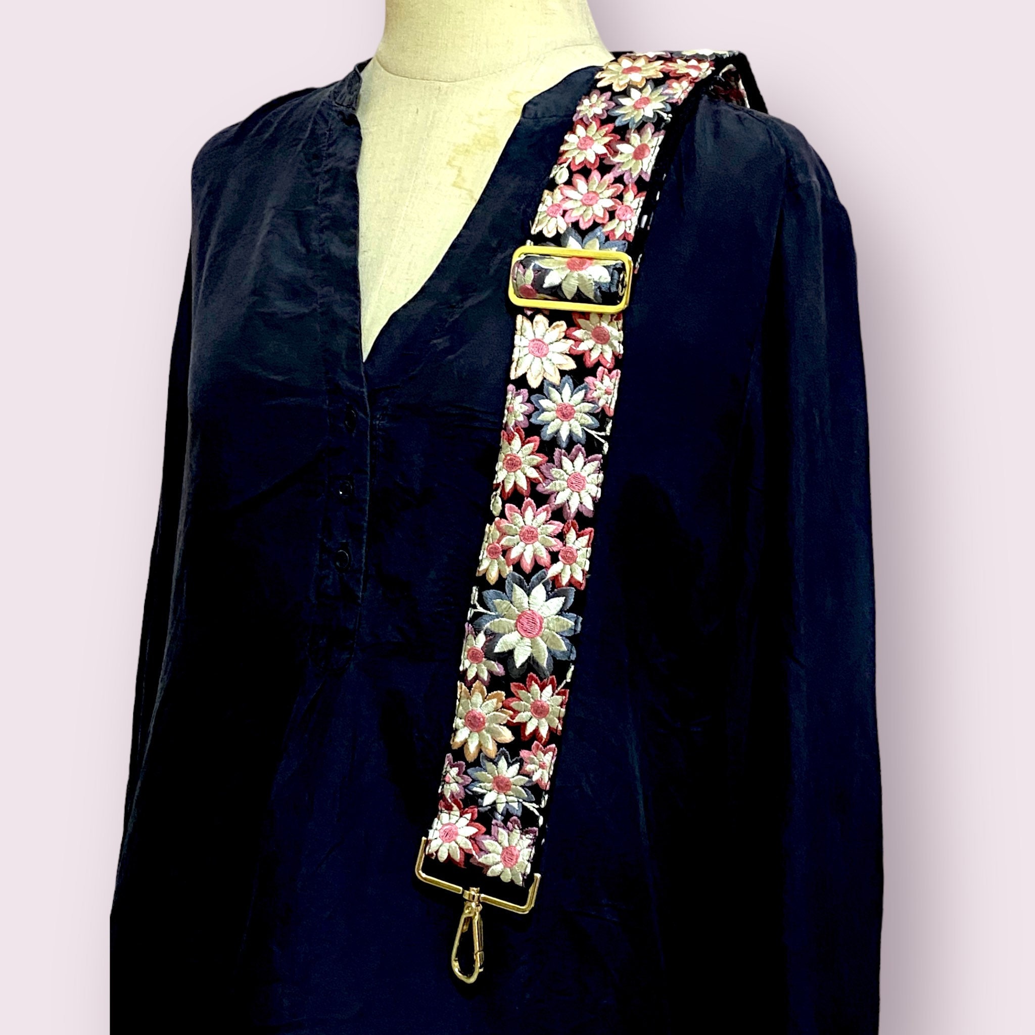 Black Pink Embroidered Bag Strap for All Kinds of - Etsy