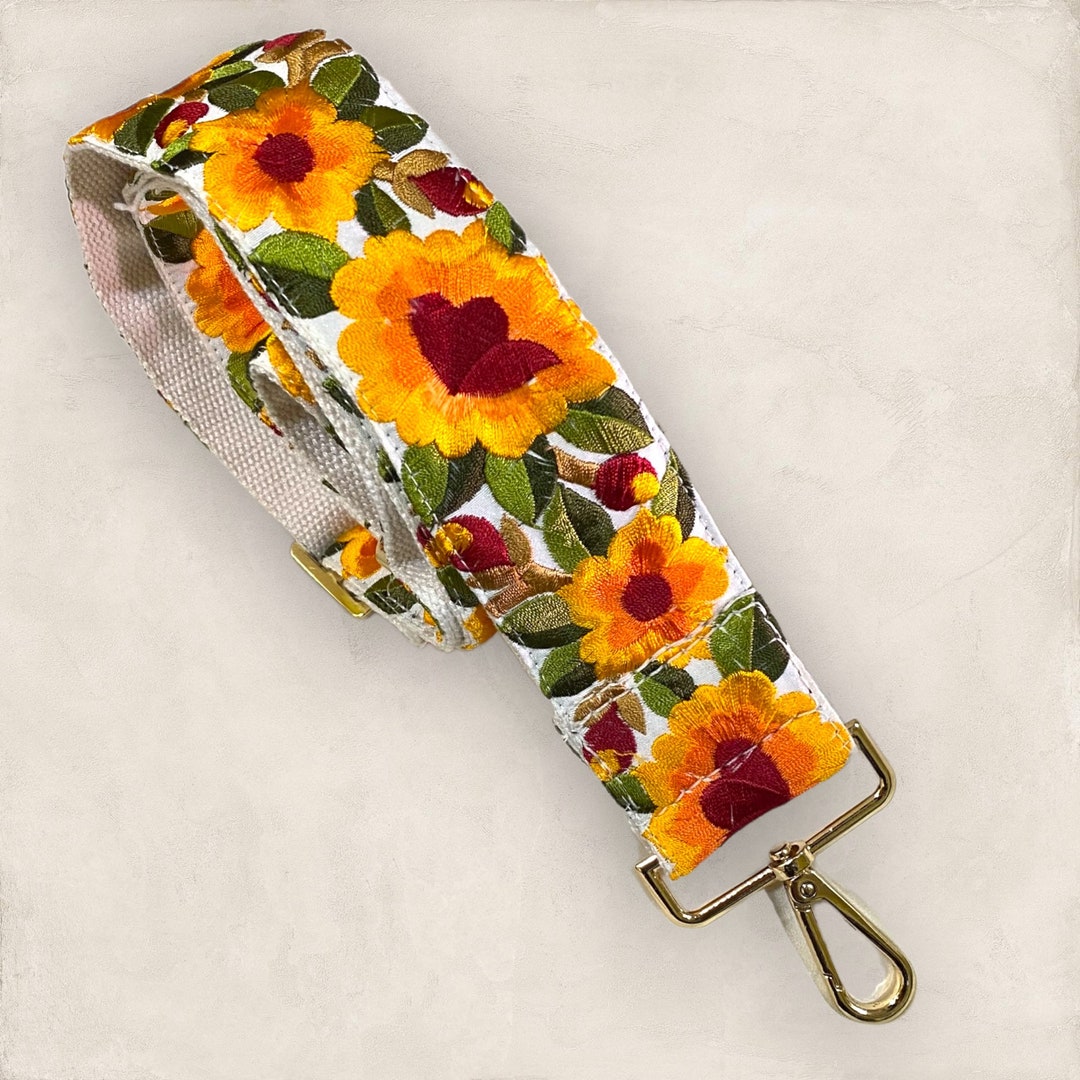 Yellow Orange Floral Embroidered Bag Strap,crossbody Strap,adjustable Camera Strap,floral Camera ...