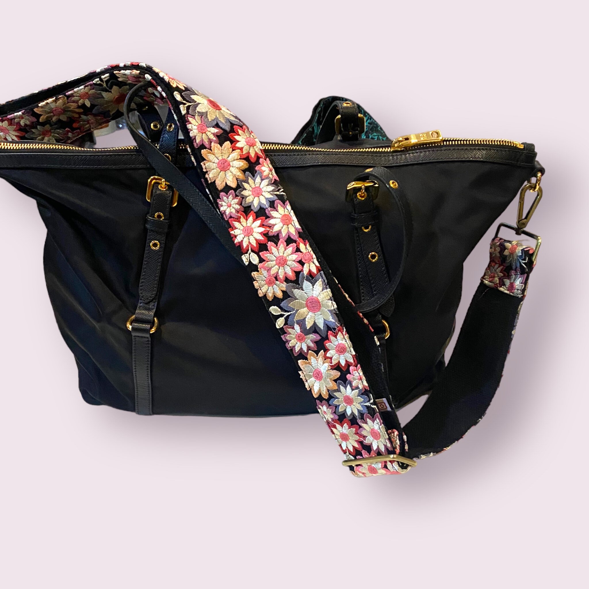 Black Pink Embroidered Bag Strap for All Kinds of - Etsy