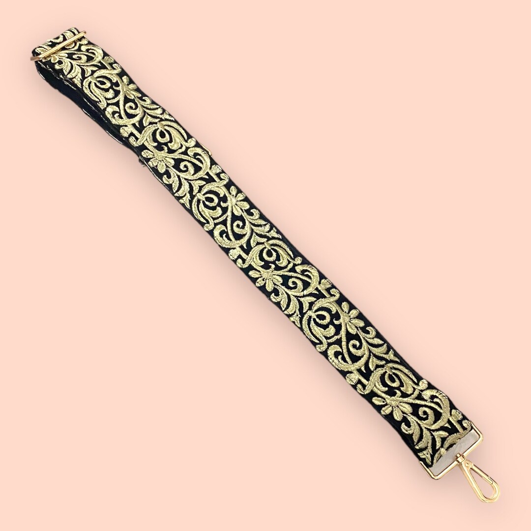 Black Gold Embroidered Strap for Bags and Cameraspurse - Etsy
