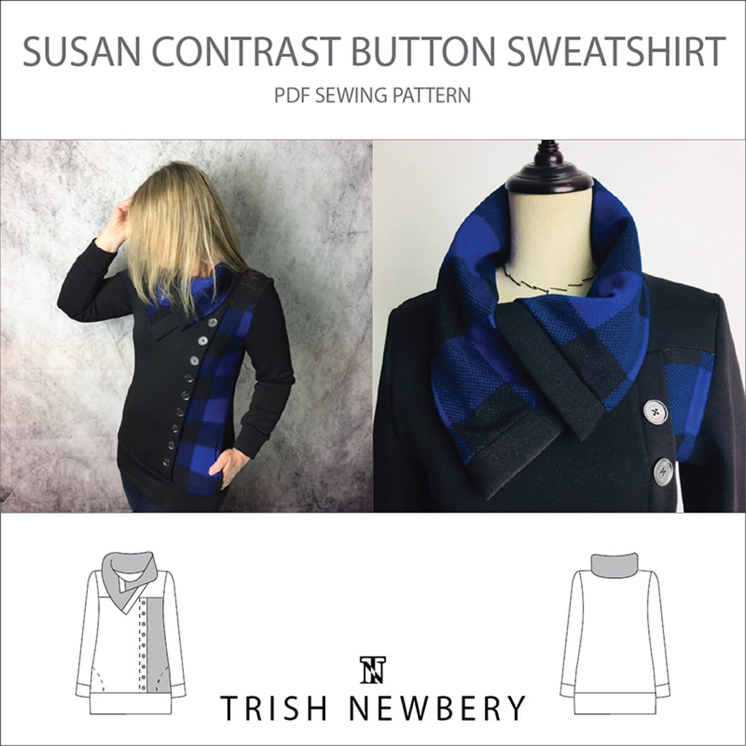 Trish Newbery Design Susan Contrast Button Sweatshirt - Etsy