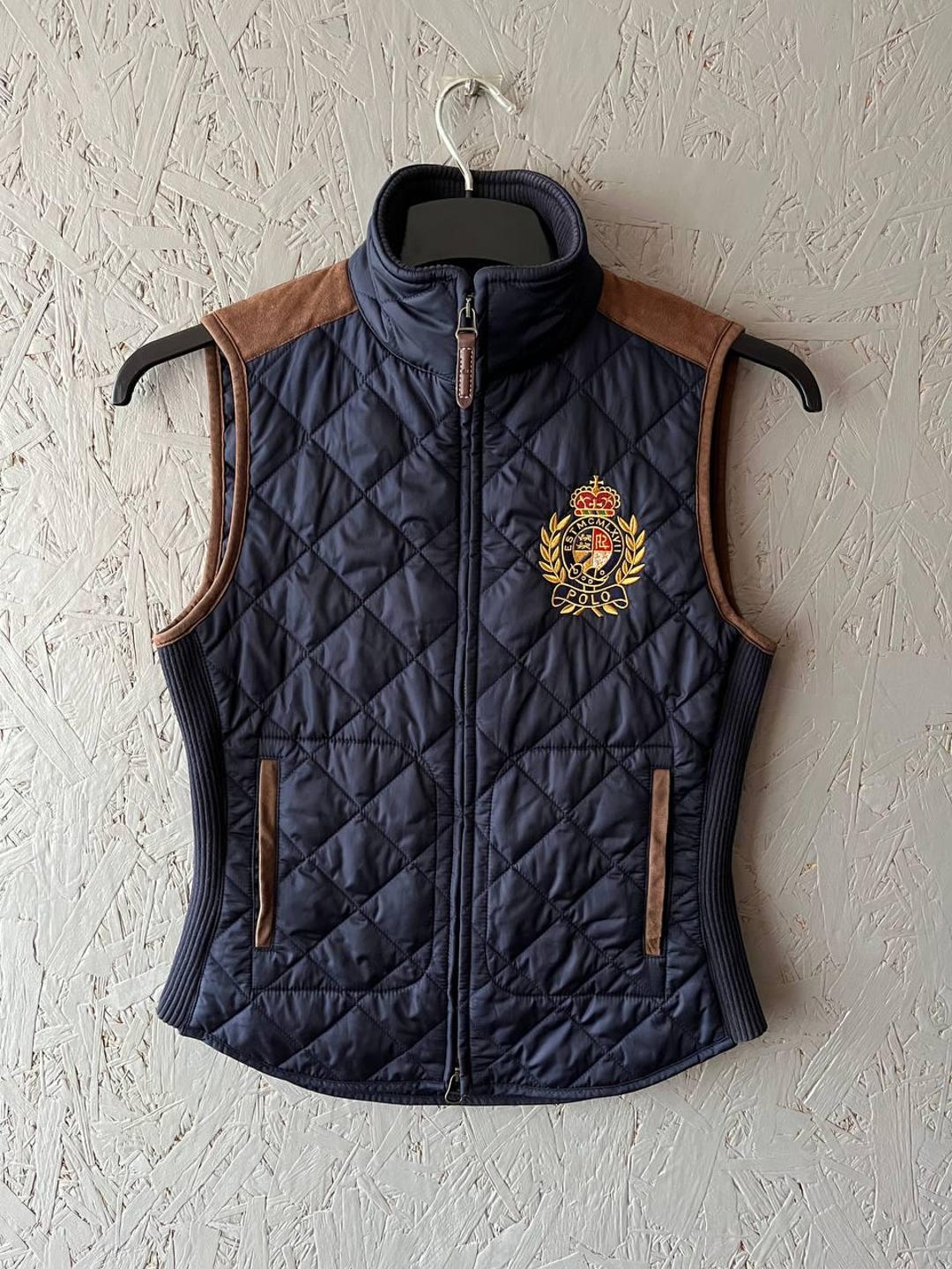 Polo Ralph Lauren Women's Quilted Zip Vest Suede Trimmed Embroidered ...