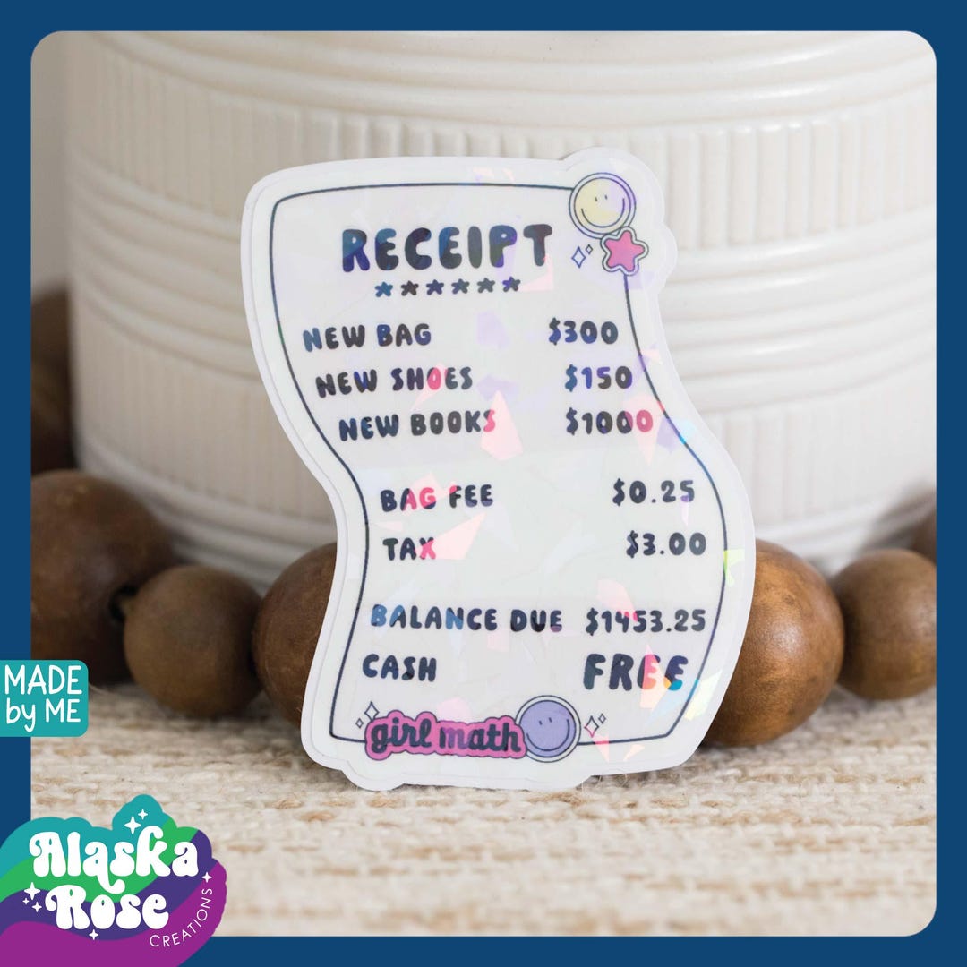 Girl Math Receipt Holographic Sticker - Etsy