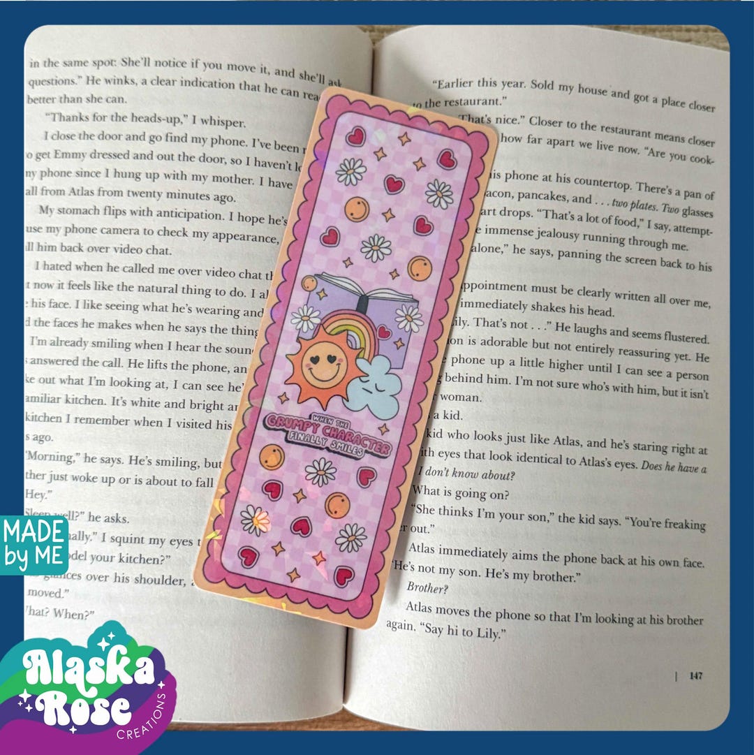 Grumpy Character Finally Smiles Bookmark Romance Bookmark Holographic ...