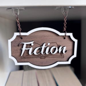 Fiction Bookshelf Sign, Wooden Fiction Library Sign, Fiction Sign ...