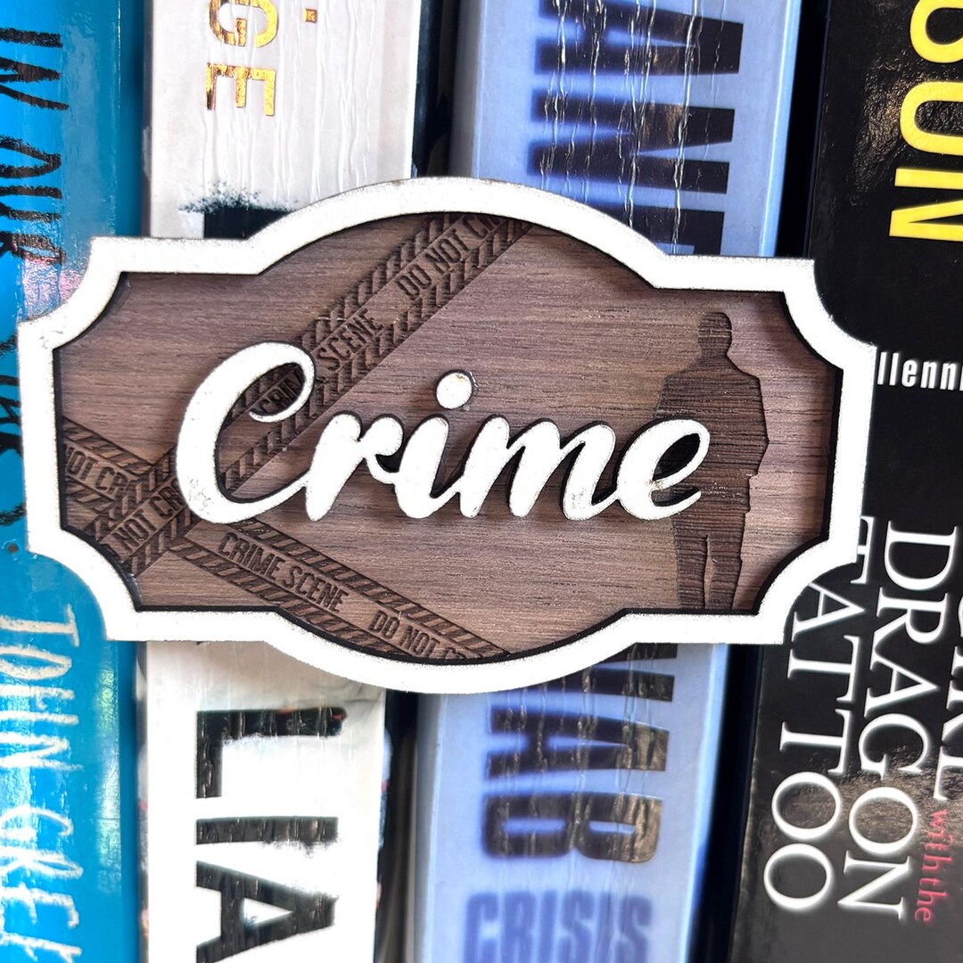 Crime Bookshelf Sign, Bookshelf Library Signs for Crime Genre Books ...