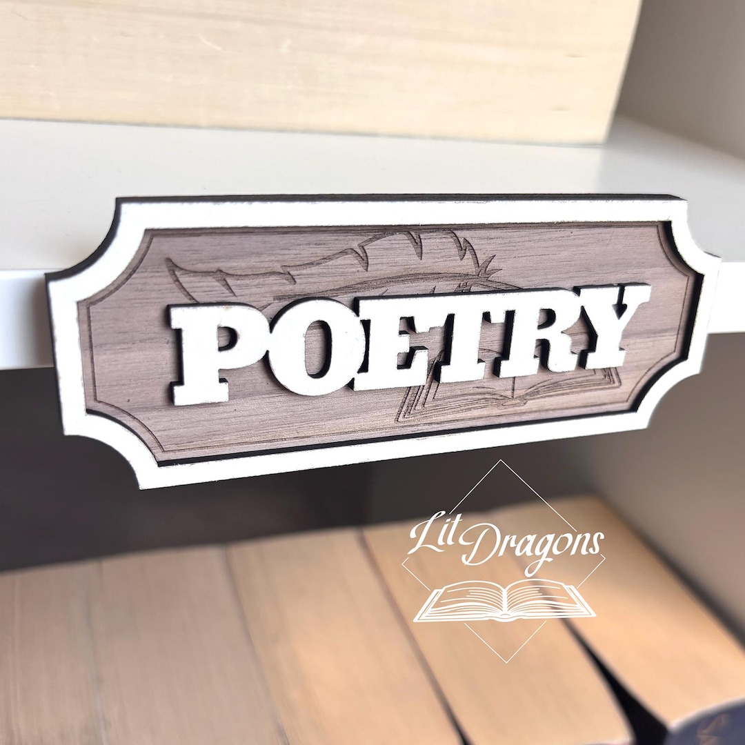 Poetry Floating Bookshelf Sign, Bookcase Labels for Poetry, Handmade ...