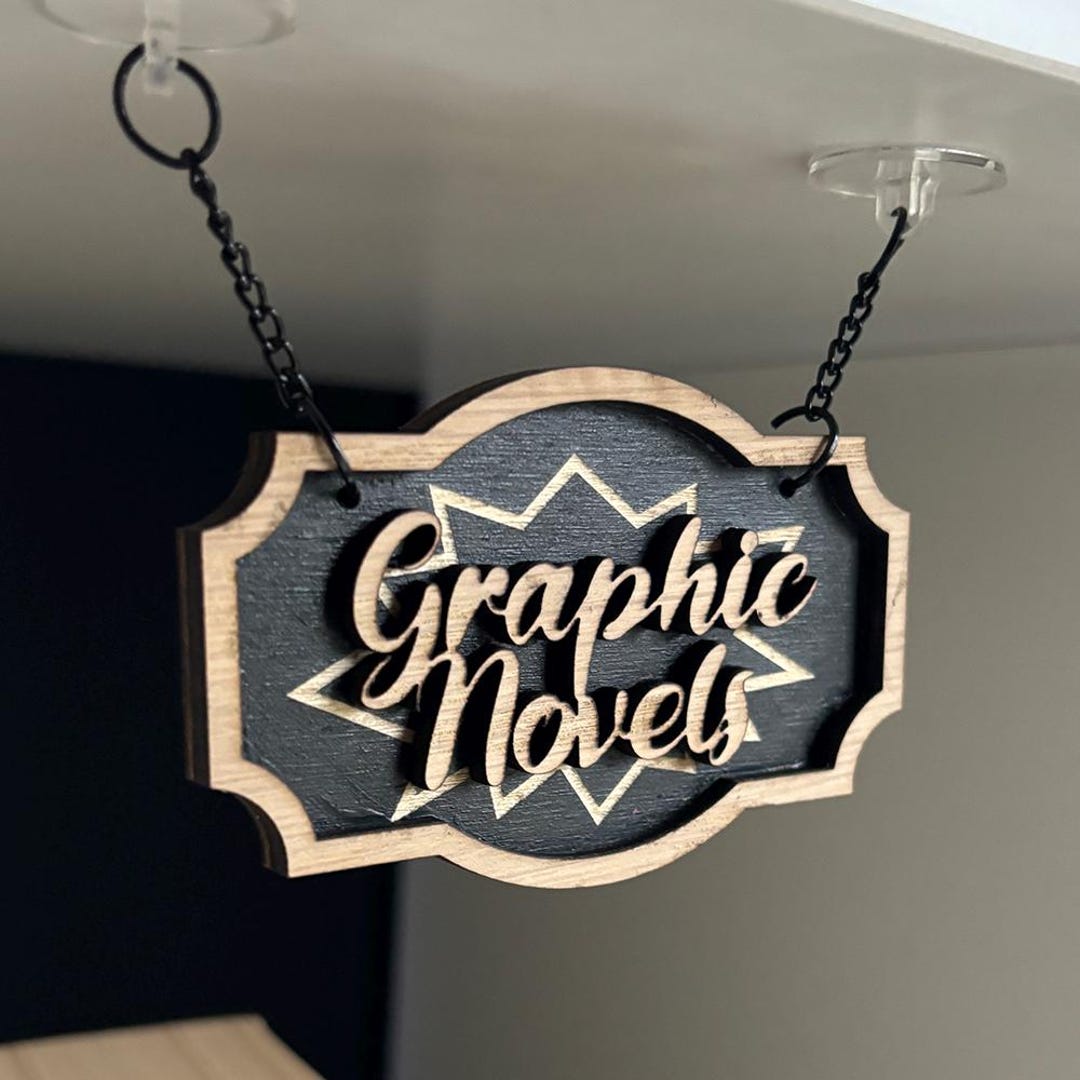 Graphic Novels Bookshelf Sign, Bookshelf Hangers, Bookshelf Sign Charms ...