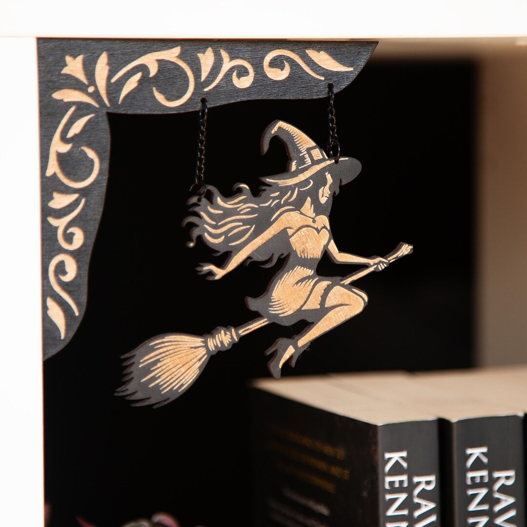 Witch Bookshelf Hanger: Wooden Flying Witch Charm - Etsy