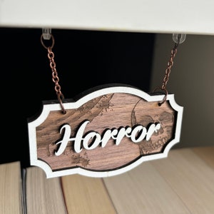 Horror Bookshelf Sign, Bookshelf Genre Hangers, Bookshelf Horror Genre ...