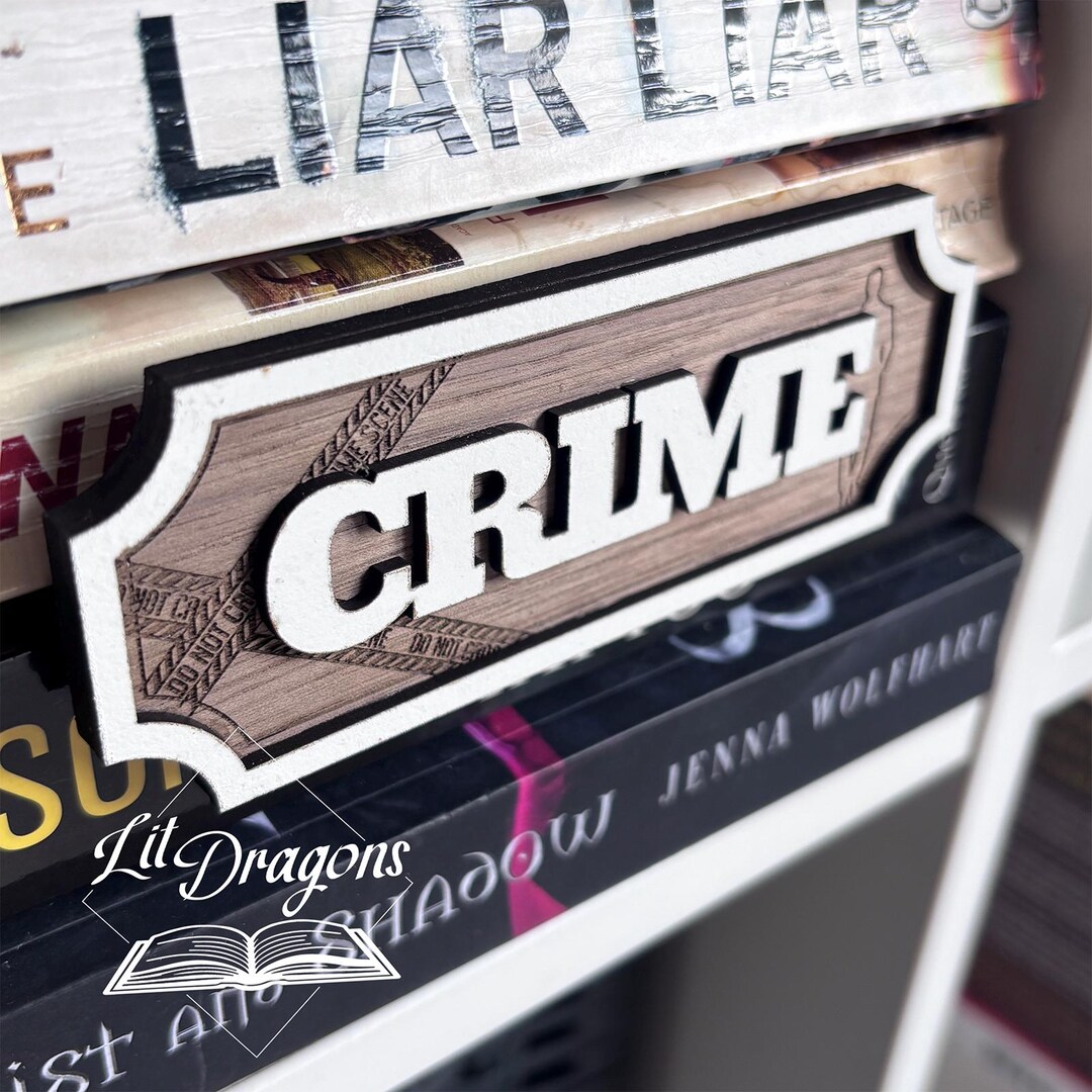Handmade Wooden Crime Bookshelf Sign: Magnetic Book Genre Label - Etsy