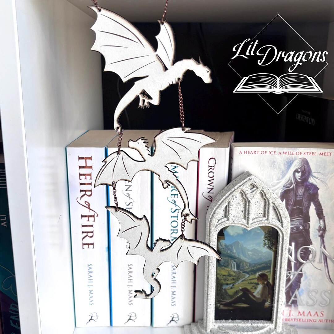 Dragons Bookshelf Charm, Wooden Handmade Three Dragon Bookshelf Hanger ...