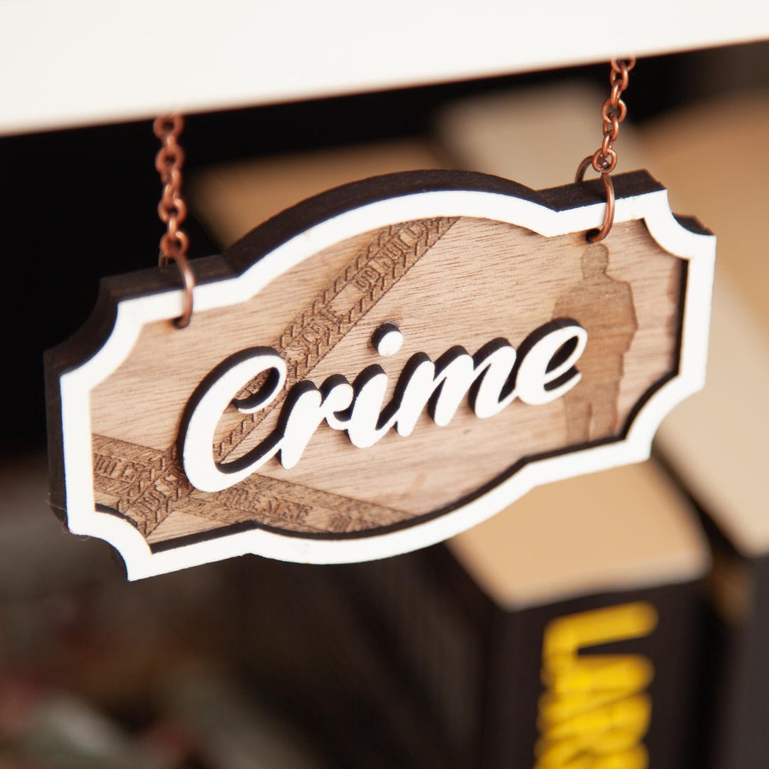 Crime Bookshelf Sign, Bookshelf Genre Charms, Bookshelf Sign Hanger ...
