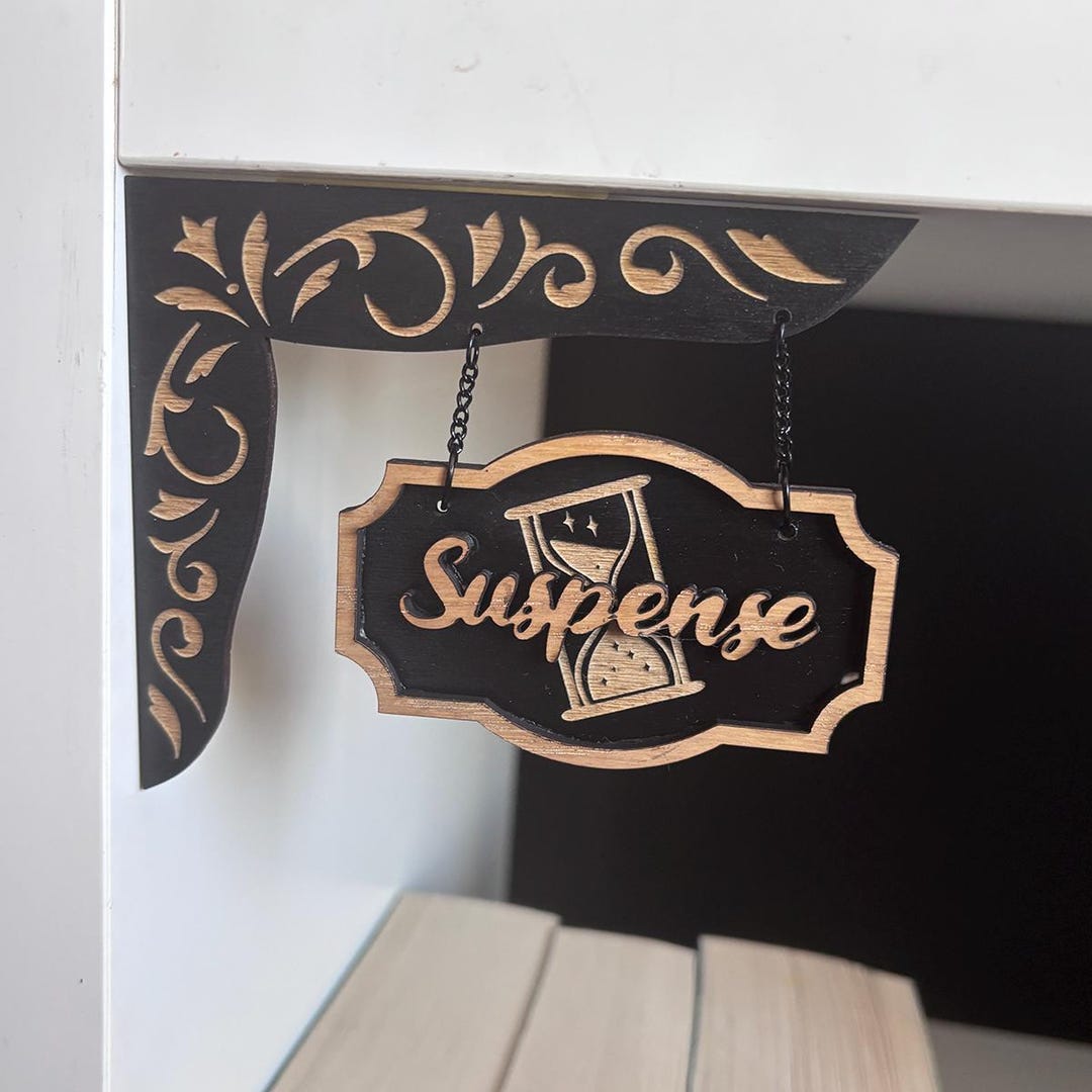 Suspense Book Genre Sign: Wooden Bookshelf Hanger - Etsy
