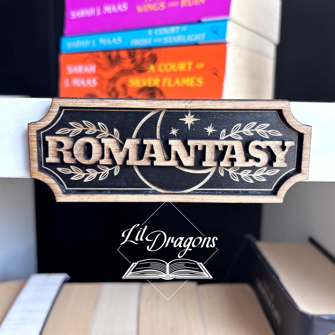 Romantasy Bookshelf Sign, Romantasy Bookish Signs, Handmade Wooden ...