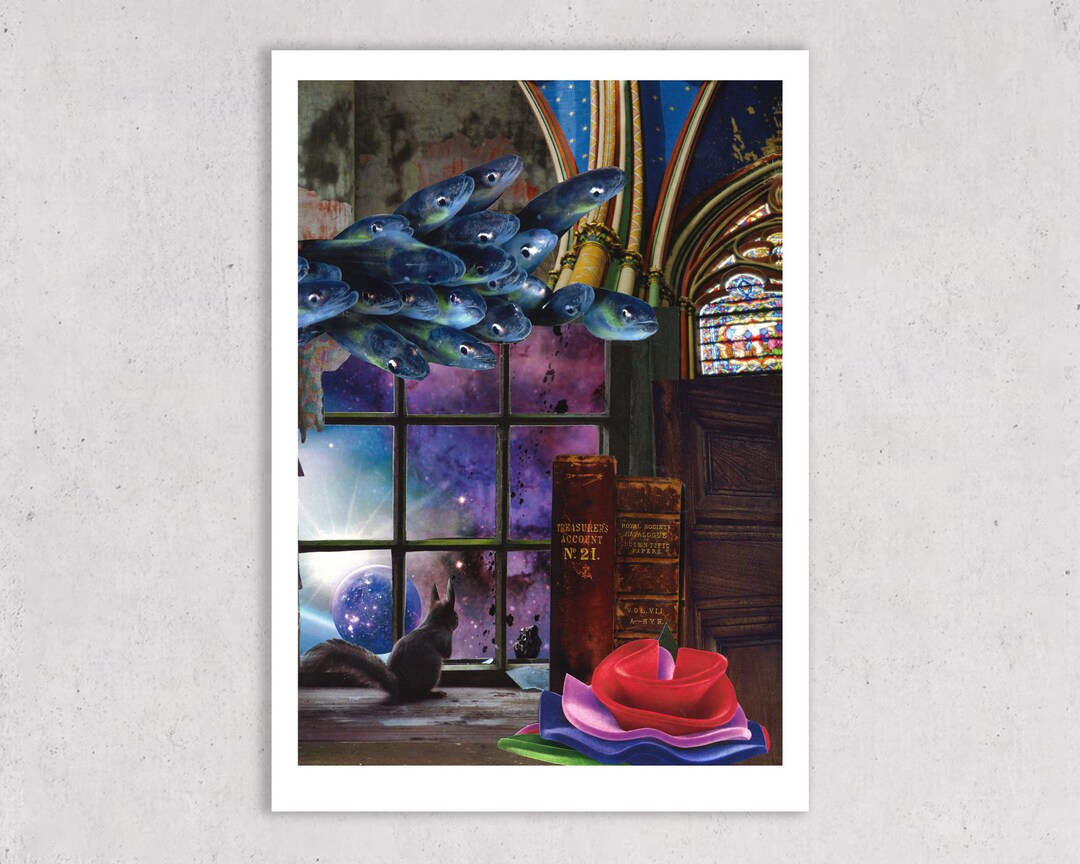 Cosmic Squirrel | Limited Edition Surreal Hand Cut Collage Print | Wall ...