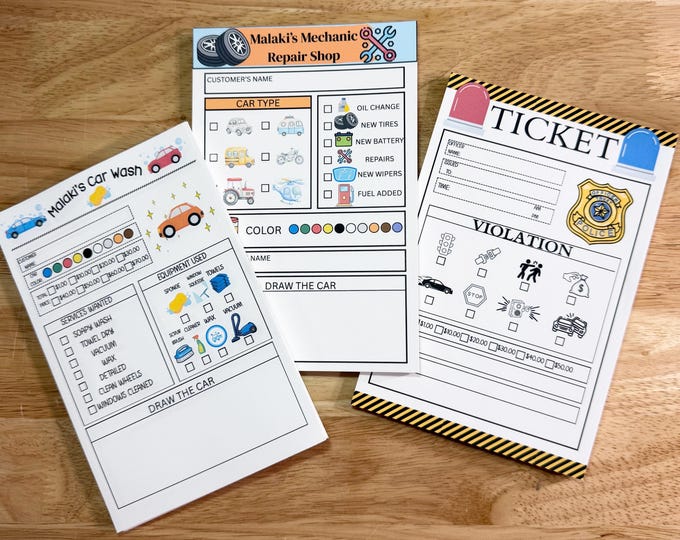 Kids Pretend Play Notepad, Mechanic Repair Shop, Ticket, Car Wash - Etsy
