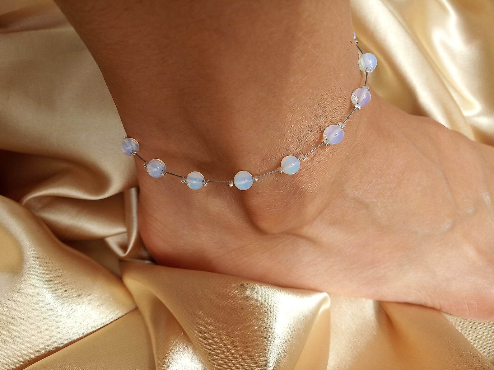 Moonstone Anklet Silver Opalite Anklet Moonstone Ankle | Etsy