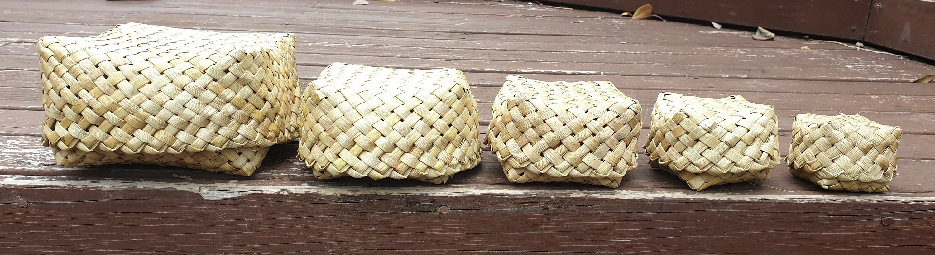 Handmade Flax Kete Box / Harakeke 4 Corner Basket maori Flax Weaving ...