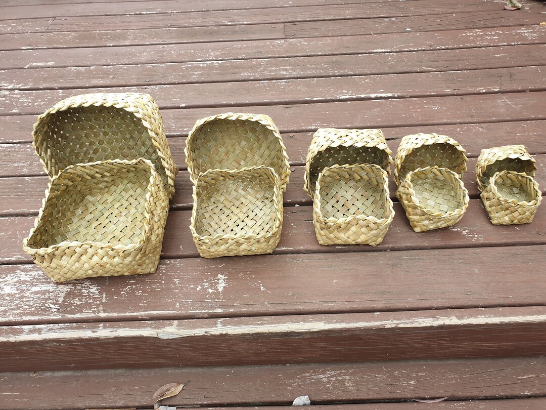Handmade Flax Kete Box / Harakeke 4 Corner Basket maori Flax Weaving ...