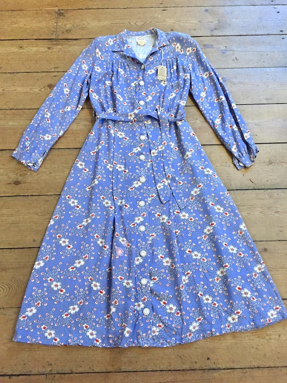 1940s CC41 Utility Wartime Blue Floral House Dress - Gem