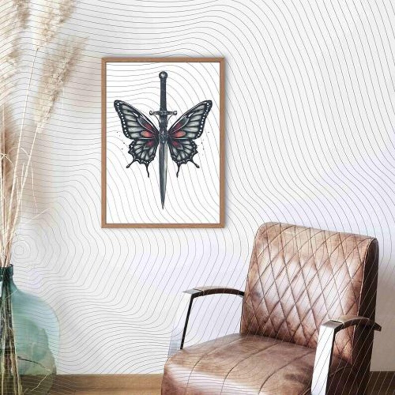 Beautiful Butterfly & Sword Tattoo - White Background - High Resolution ...