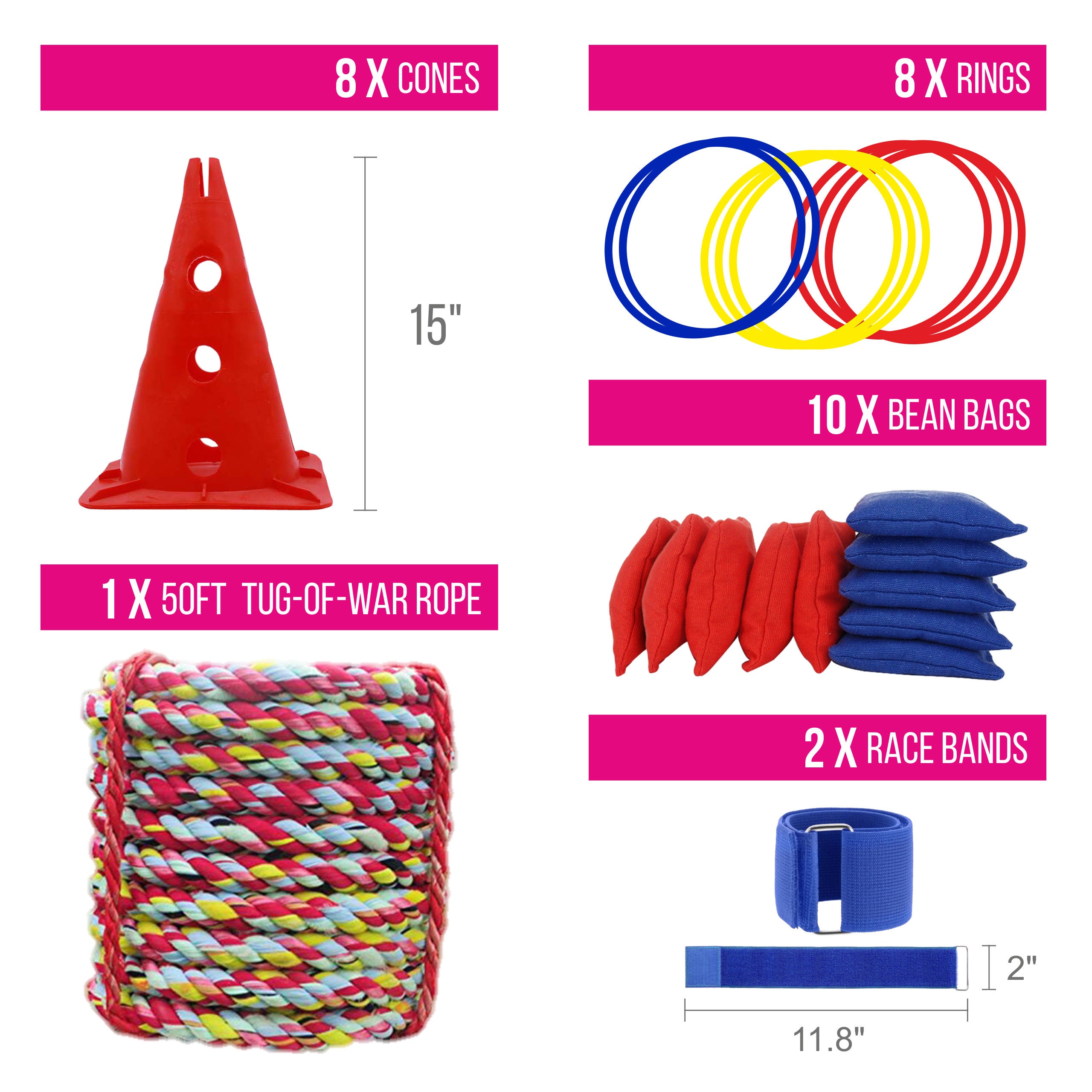 Obstacle Course Set, Relay Race Game, Birthday Party Games, 50ft Tug of ...