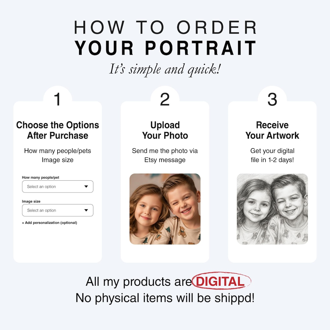 Custom Hand-drawn Digital Portrait, Realistic Pencil Drawing Look ...