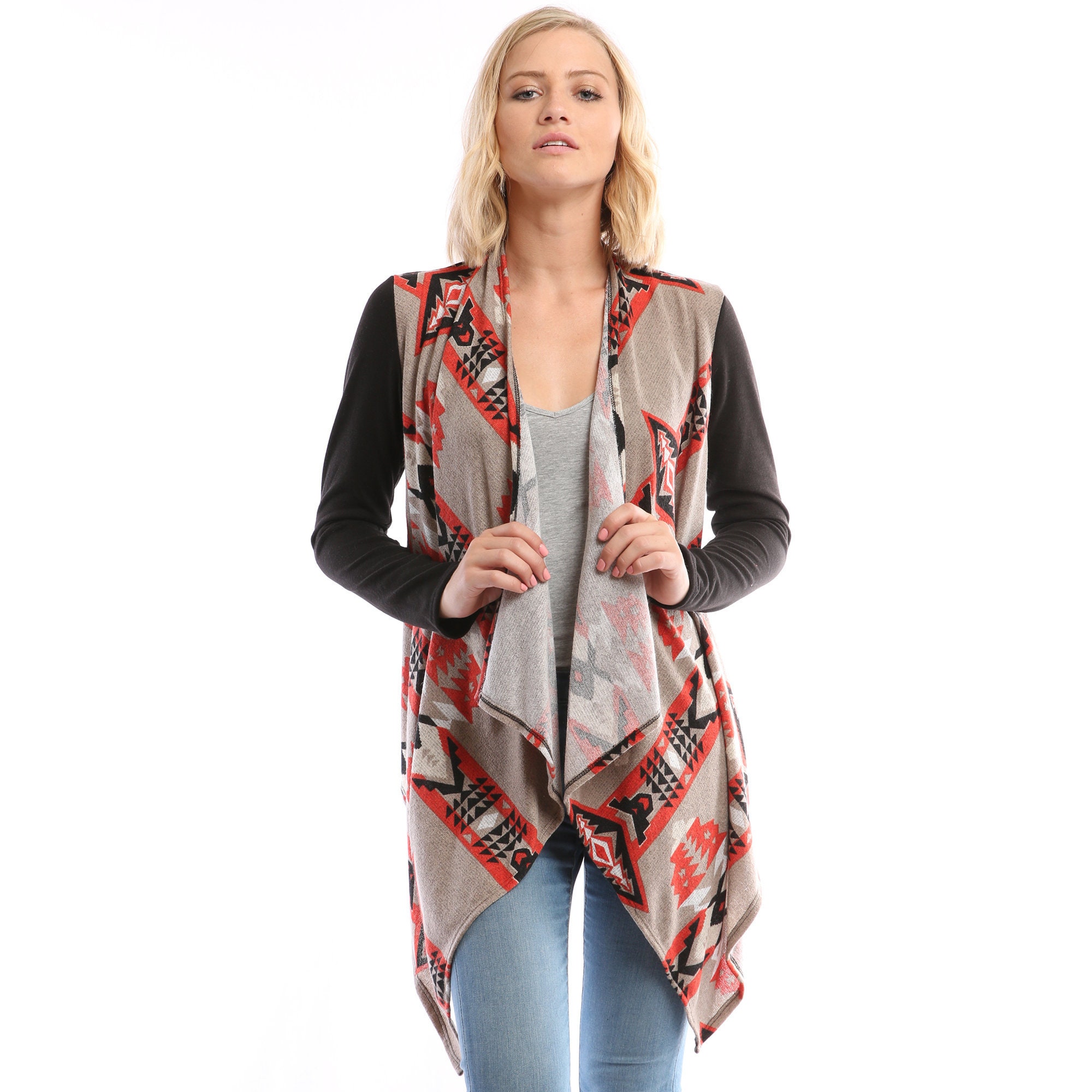 Women's Boho Bohemian Aztec Tribal Vintage Open Front Top Fall Winter ...