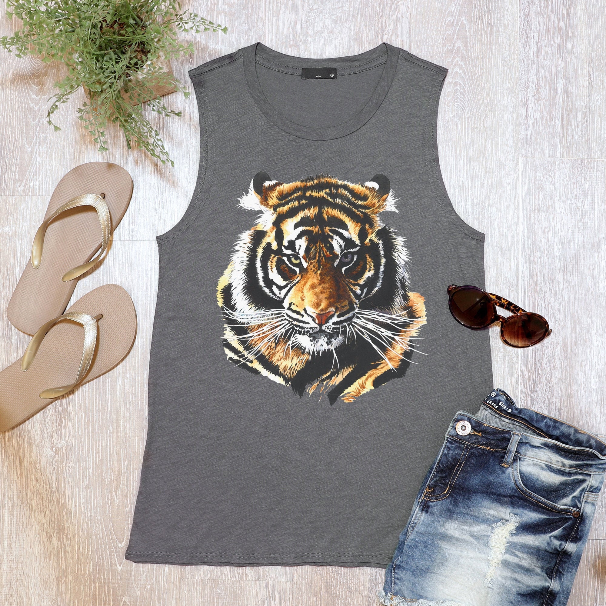 Women Tank Top Tiger Graphic Tee Animal Shirt Big Cat | Etsy