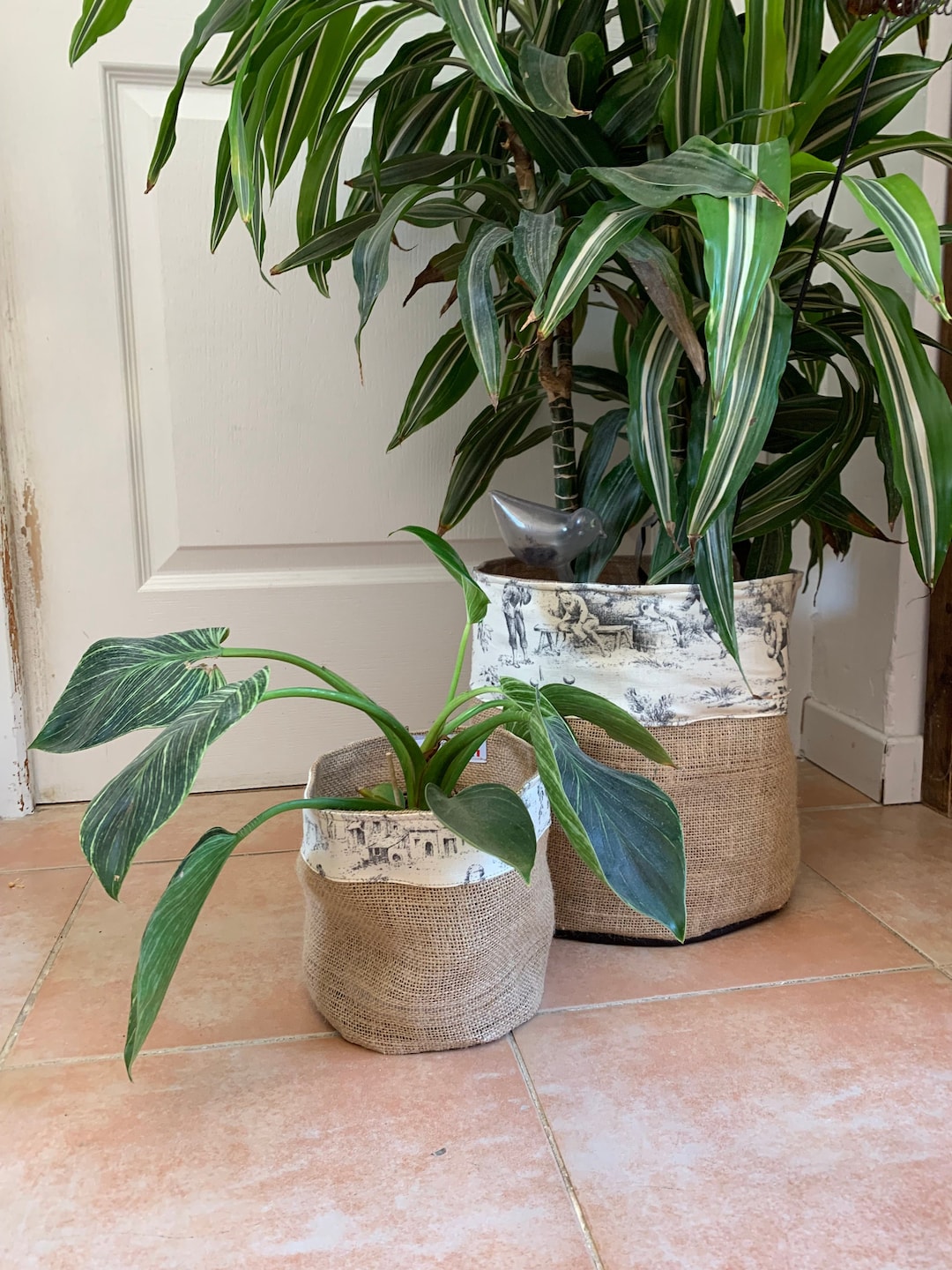 Planters in Toile De Jouy and Jute Fabric, Waterproof Bottom - Etsy