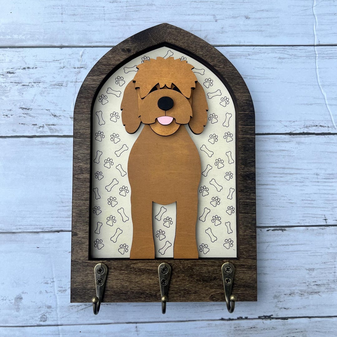Goldendoodle Dog Leash Holder for Wall With Hooks, Personalized Doodle ...