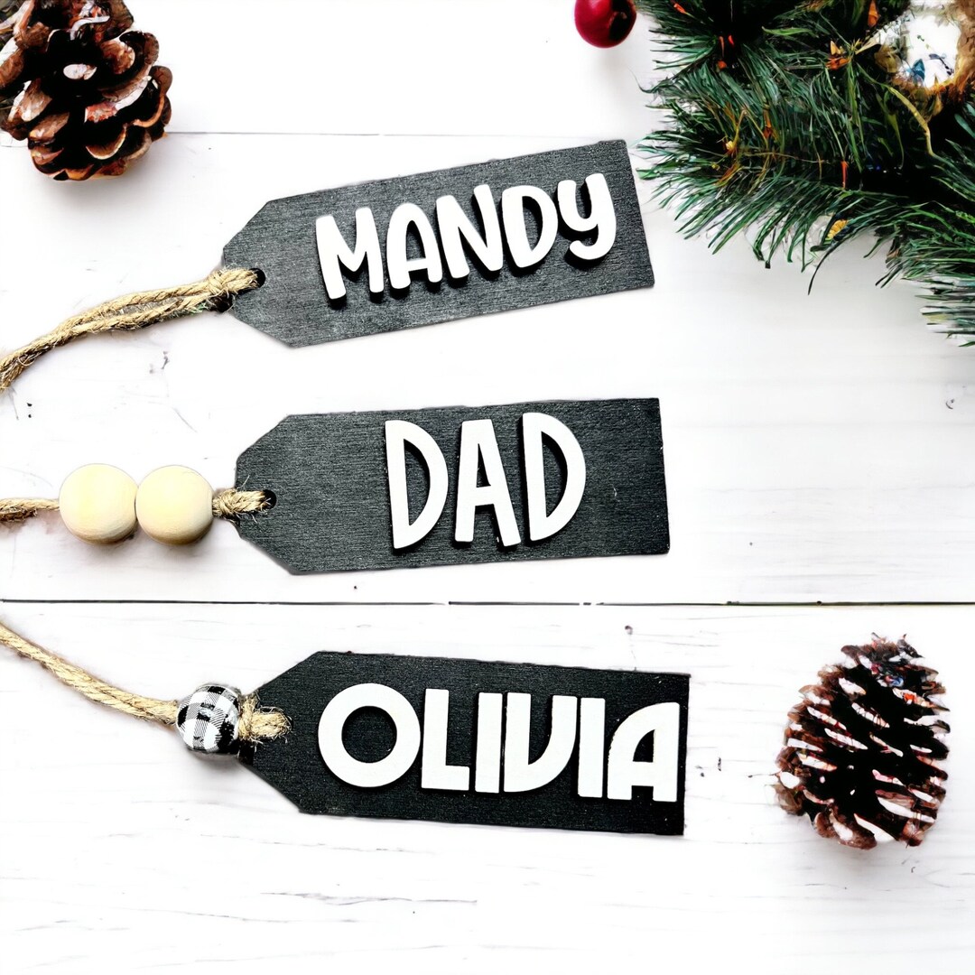 Personalized Stocking Tags, Black and White Stocking Tags, Stocking ...