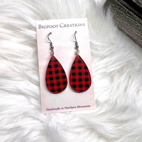 Plaid Leather Earrings - Etsy