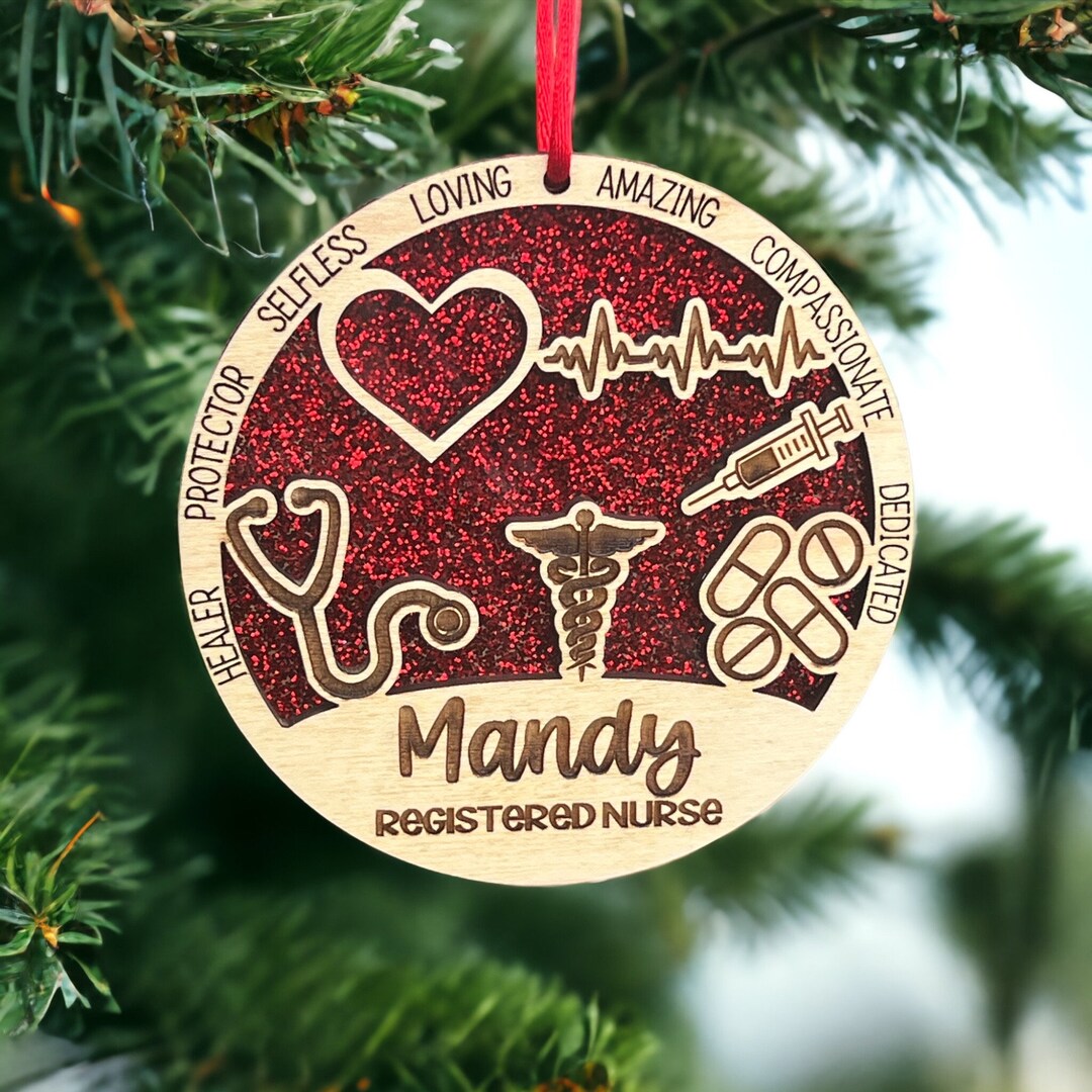 Personalized Nurse Ornament: Engraved Wood & Acrylic Healthcare Gift - Etsy