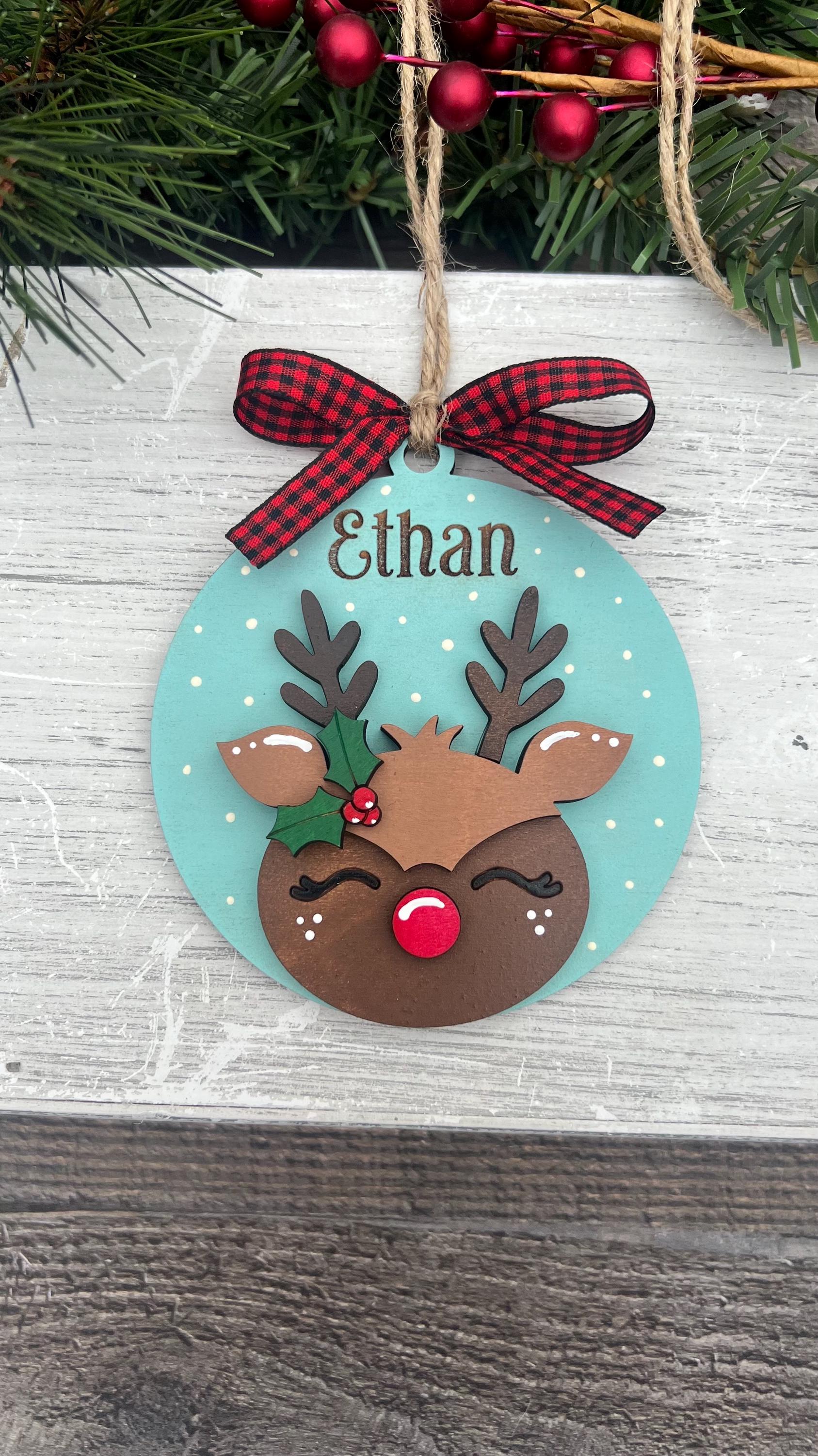 Personalized Reindeer Ornament: Custom Name, Wood Christmas Decor - Etsy