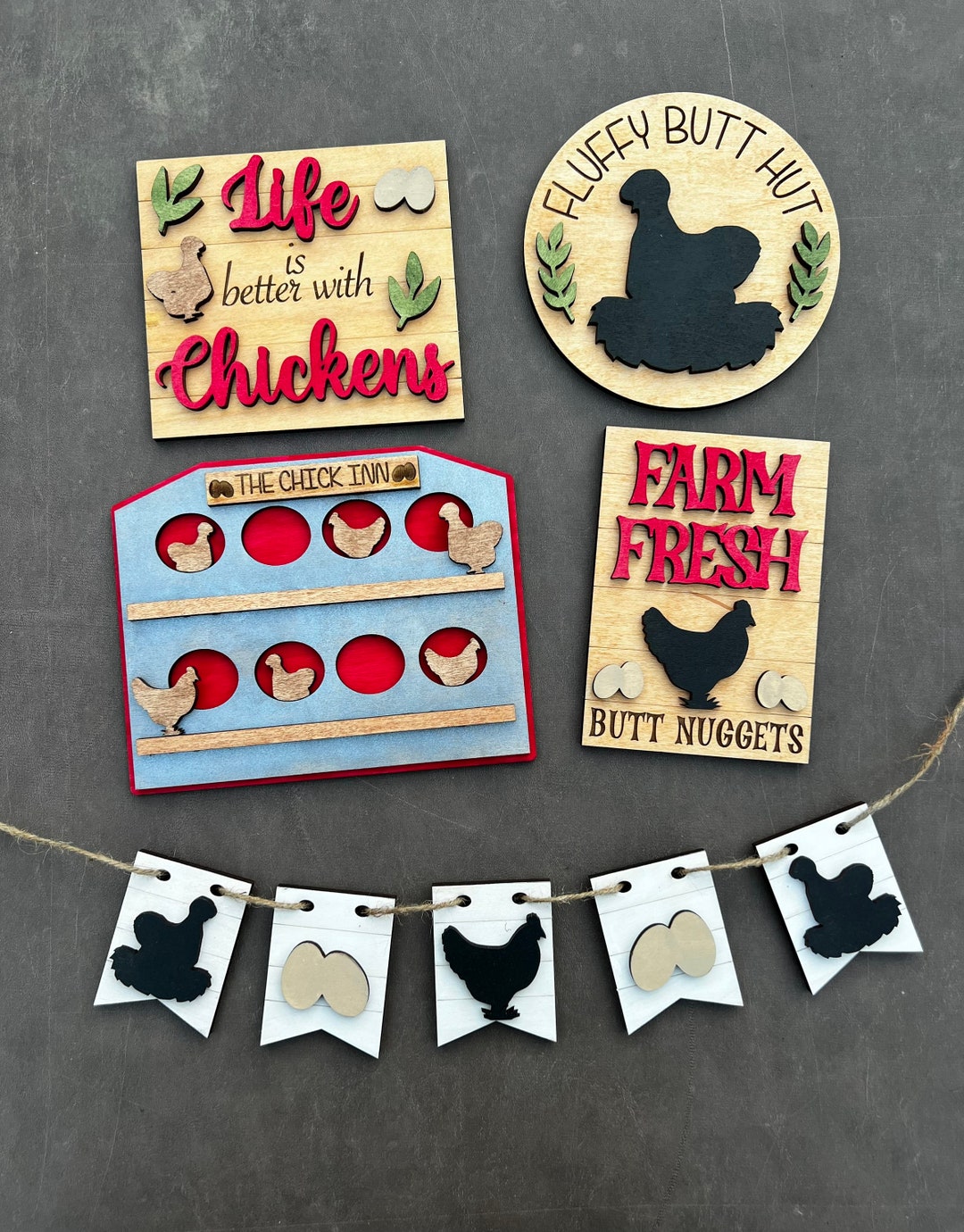 Chicken Tiered Tray Set, Chicken Home Decor - Etsy