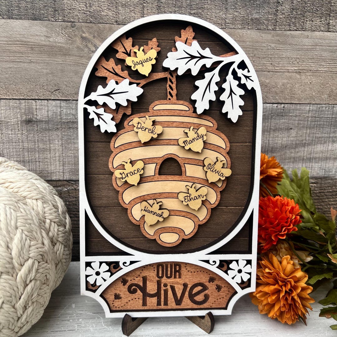 Family Name Beehive Sign, Personalized Bee Family Name Home Decor ...