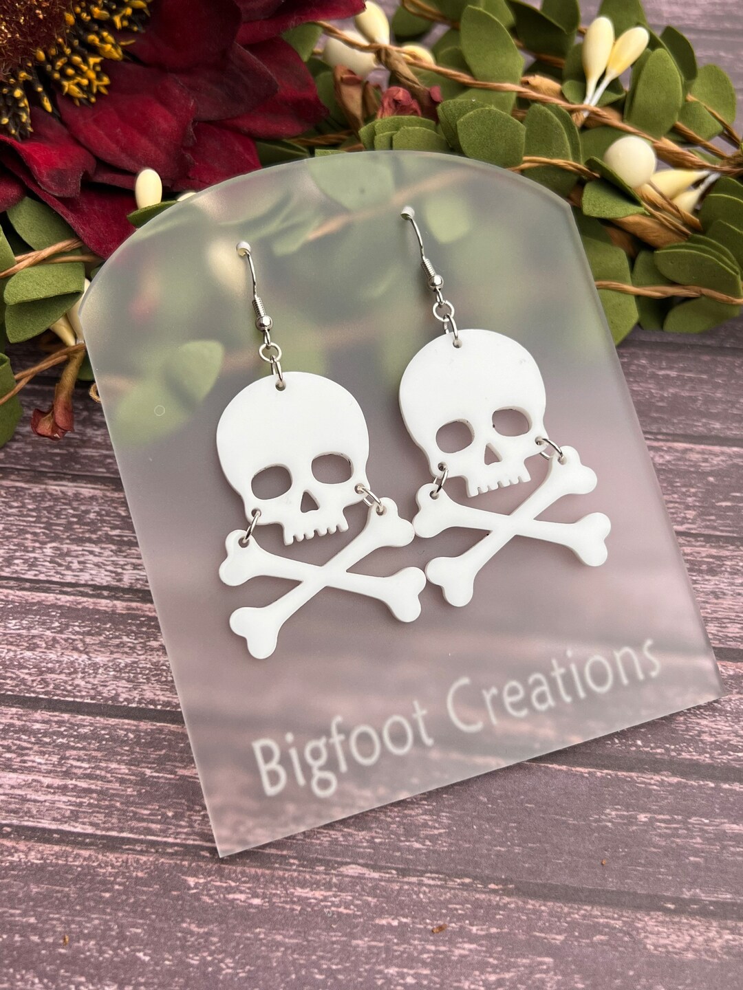 Skull and Bones Earrings, Halloween Skull Earrings, Dangle Skull ...