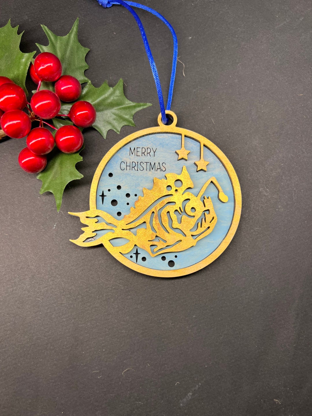 Angler Fish Ornament, Personalized Angler Fish Ornament, Ocean Ornament ...