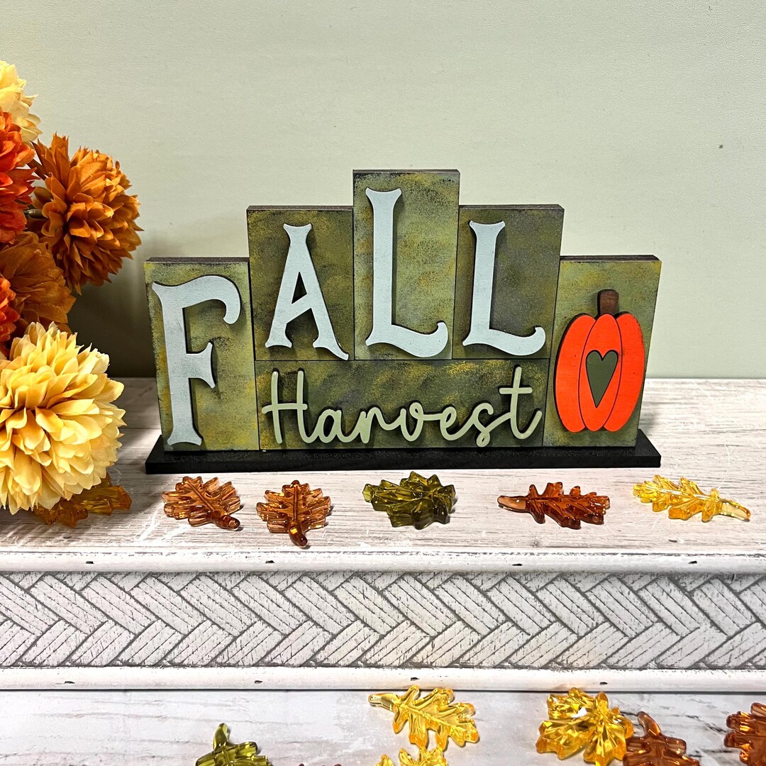 Fall Harvest Block Letter Home Decor, Rustic Fall Farmhouse Mantle ...