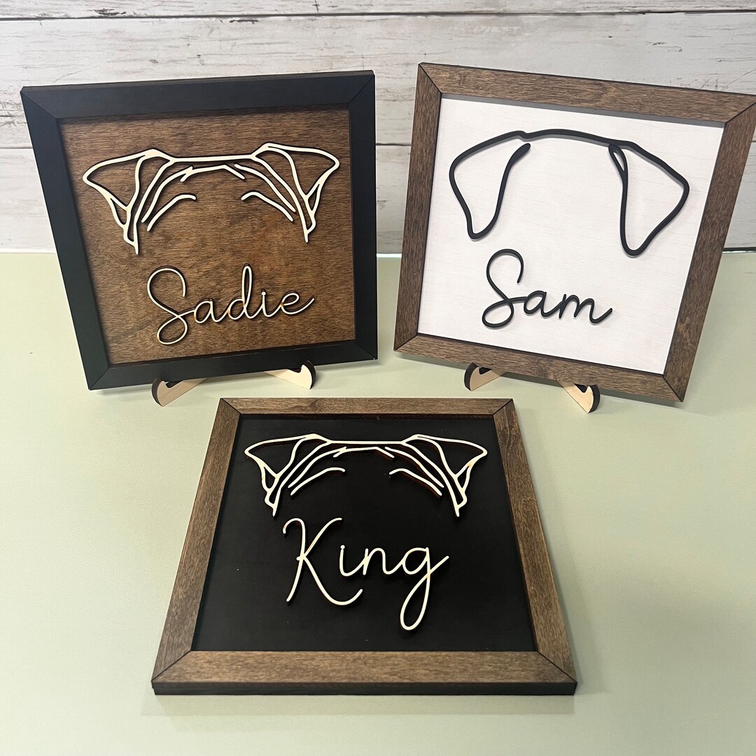 Personalized Dog Ear Sign, Custom Pet Name Decor, Rustic Dog Ear Plaque ...
